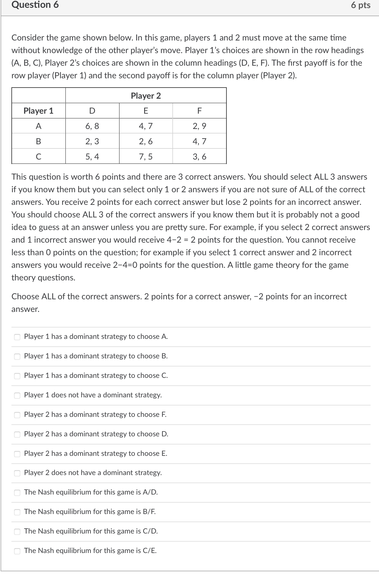 Solved Question 6 6 pts Consider the game shown below. In | Chegg.com