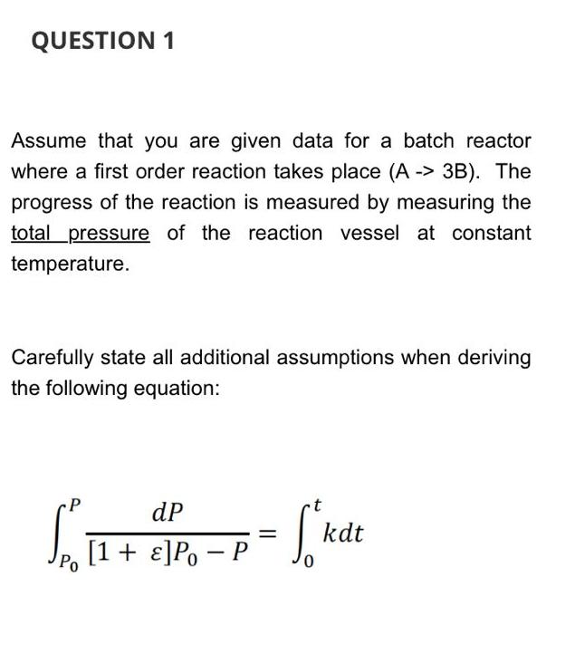 Assume that you are given data for a batch reactor | Chegg.com