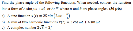 Solved Find the phase angle of the following functions. When | Chegg.com
