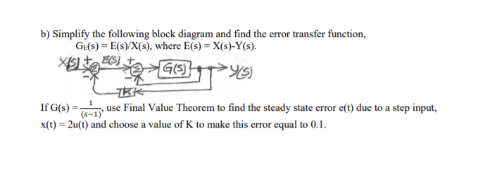 Solved b) Simplify the following block diagram and find the | Chegg.com