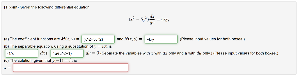 Solved (1 point) Given the following differential equation | Chegg.com