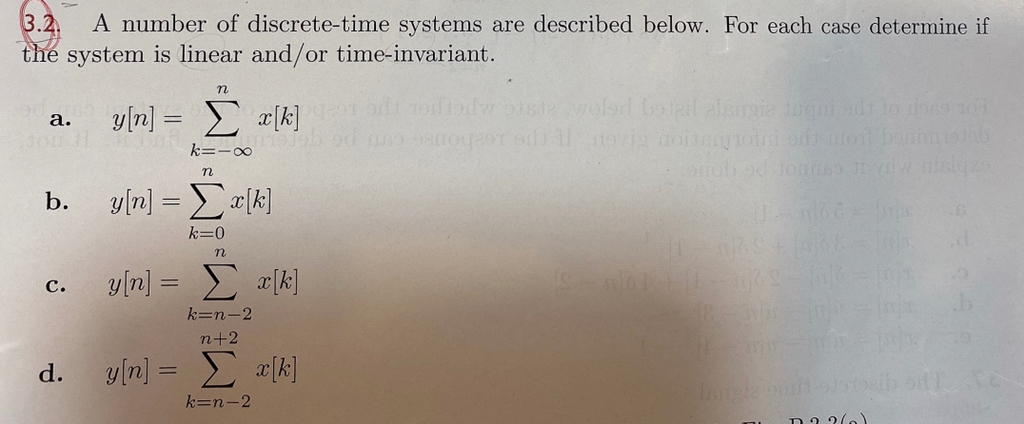 Solved 3.2. A number of discrete-time systems are described | Chegg.com