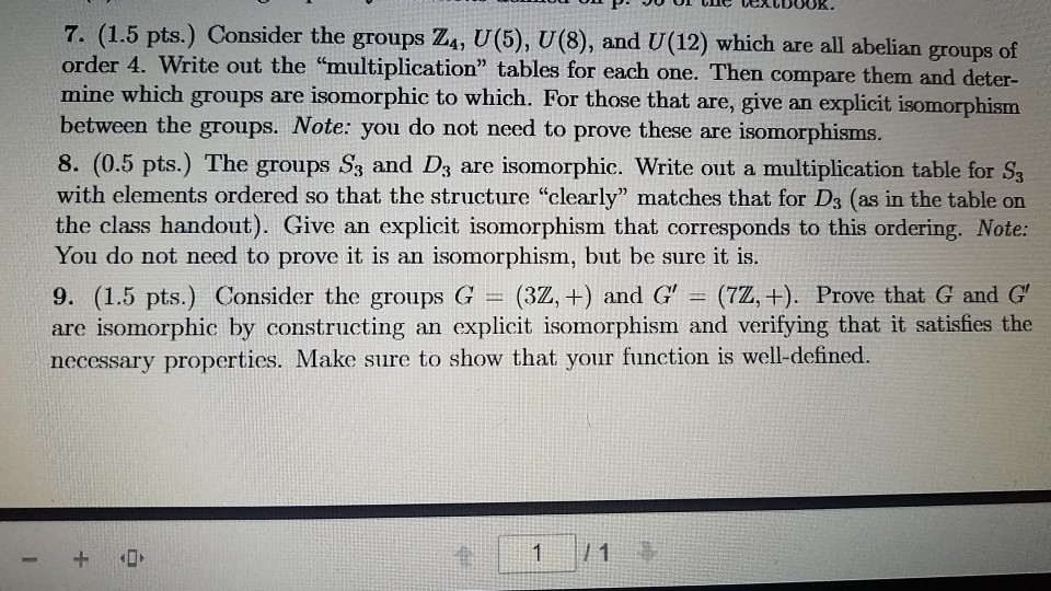 Solved 7. (1.5 pts.) Consider the groups Z4, U(5), U(8), and | Chegg.com