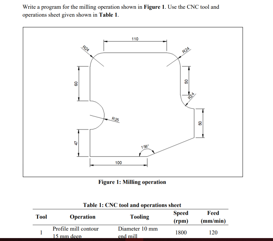 Solved Write a program for the milling operation shown in | Chegg.com