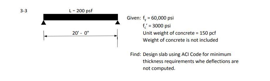 Solved 3-3 L-200 psf Given: f, = 60,000 psi f' = 3000 psi | Chegg.com