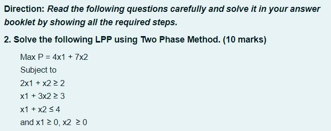 Solved Direction: Read the following questions carefully and | Chegg.com