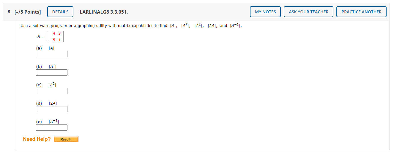 Solved 8. [-/5 Points) DETAILS LARLINALG8 3.3.051. MY NOTES | Chegg.com