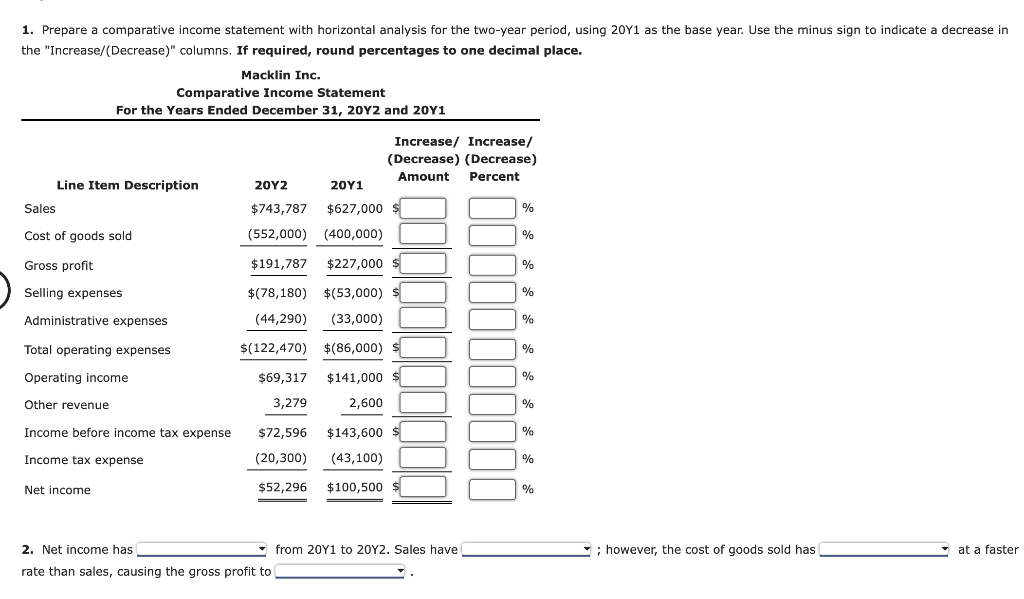 Solved 1. Prepare a comparative income statement with | Chegg.com
