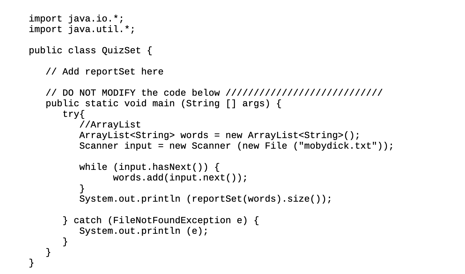 Solved Add a method called reportSet that accepts a list of | Chegg.com