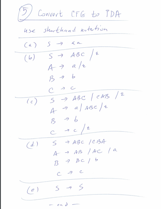 Solved Convert CFG to PDA use shorthand notation Ca) s ca E | Chegg.com