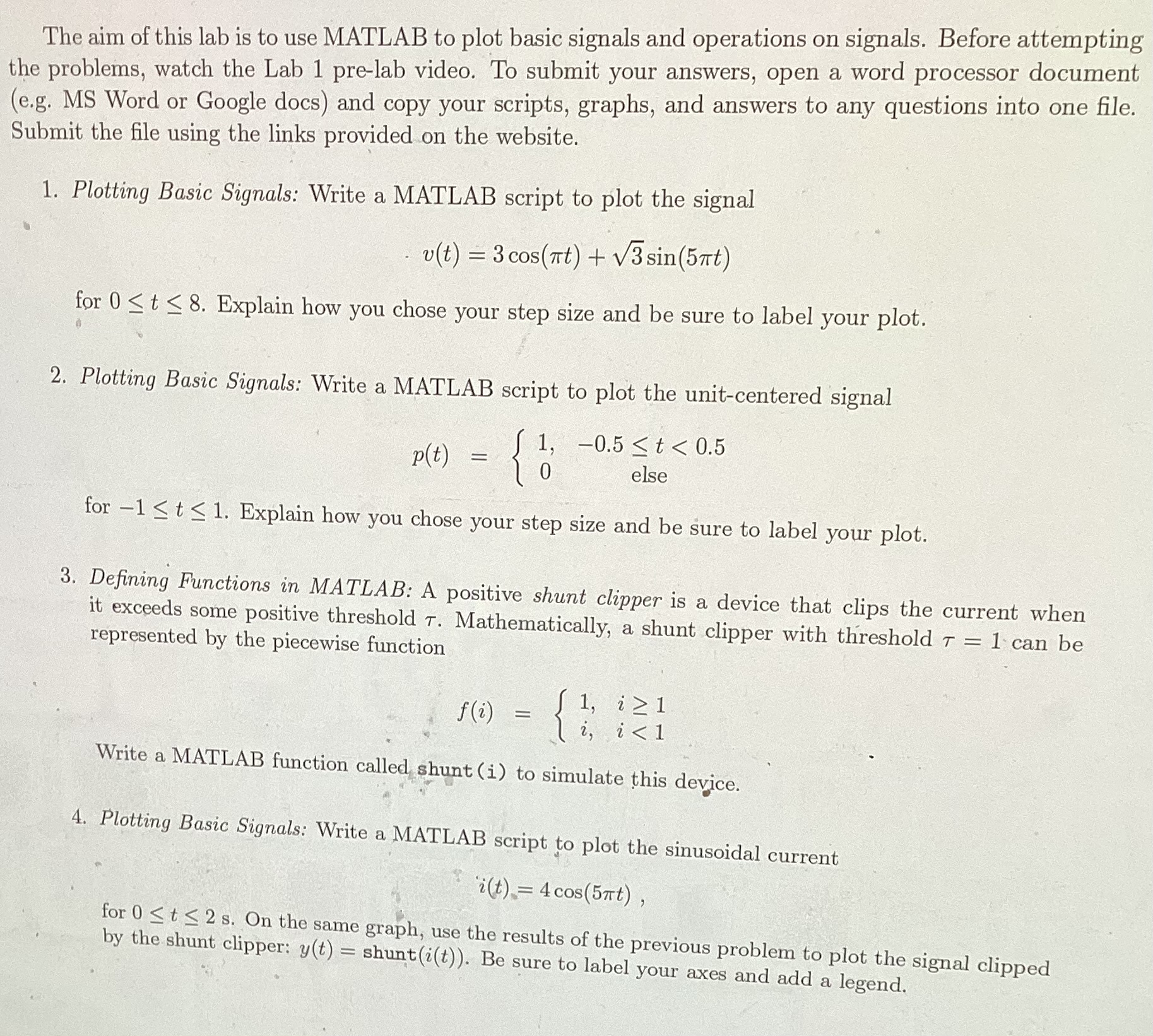 Solved The aim of this lab is to use MATLAB to plot basic | Chegg.com