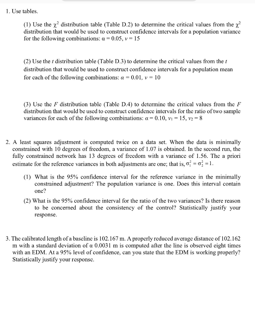 Solved 1. Use tables (1) Use the x2distribution table (Table | Chegg.com