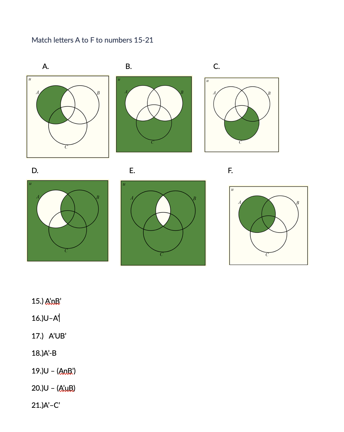 Solved Match letters A ﻿to F ﻿to numbers | Chegg.com