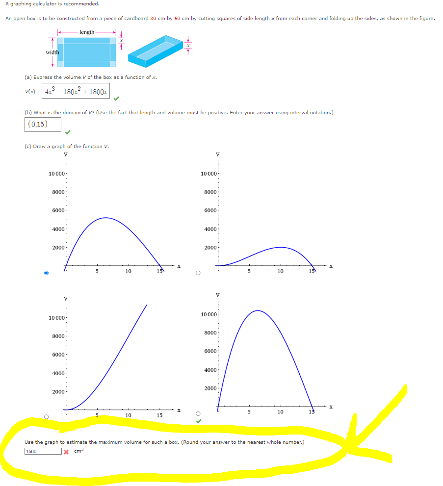 Solved (a) Express the volume V of the box as a function of | Chegg.com