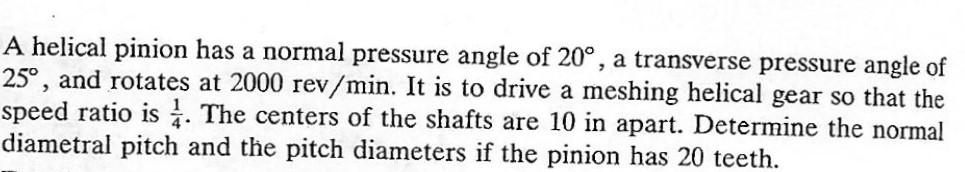 Solved A helical pinion has a normal pressure angle of 20°, | Chegg.com