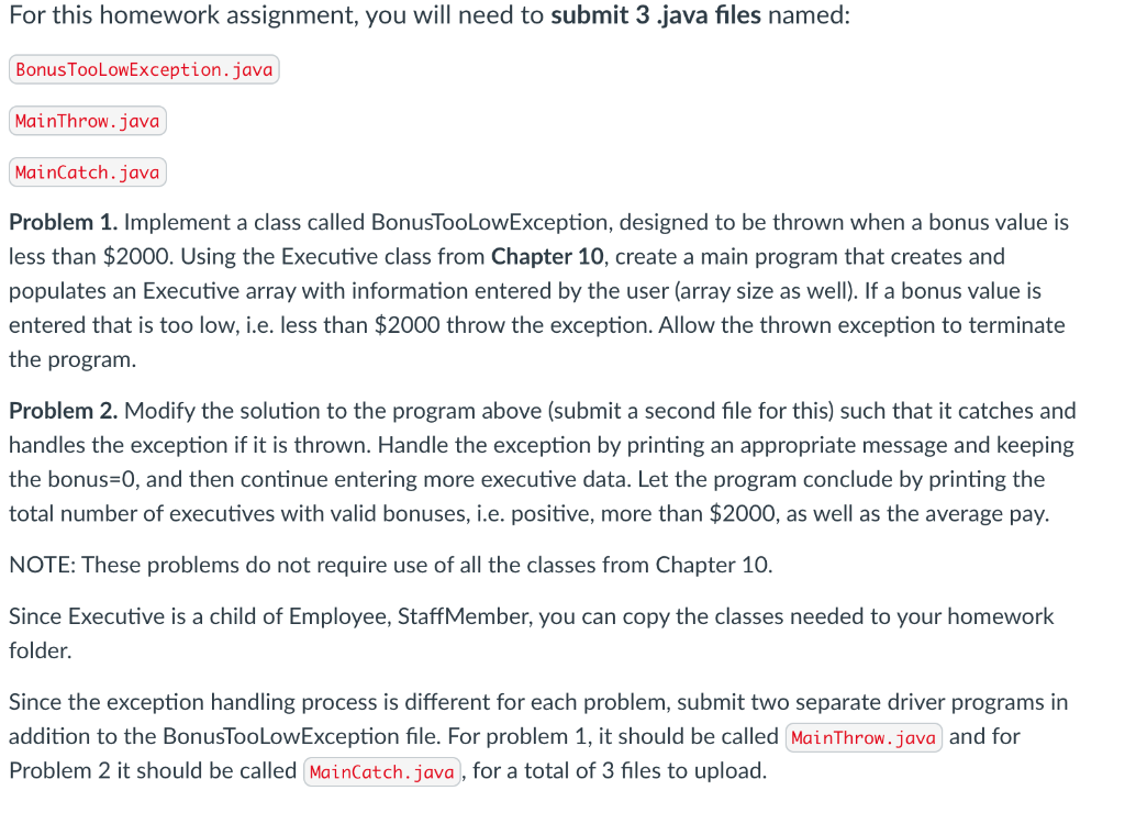 Solved In Java Executive Class Info: The | Chegg.com