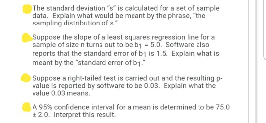 Solved The standard deviation "s" is calculated for a set of | Chegg.com