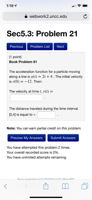 Solved 1:18 1 el a webwork2.uncc.edu Sec5.3: Problem 20 | Chegg.com