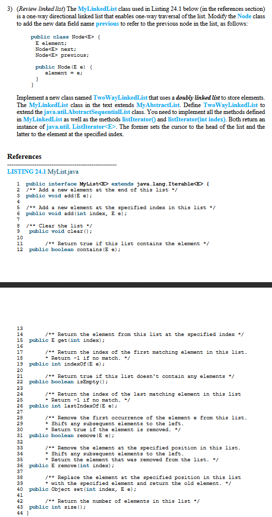 3) (Review linked list) The MyLinkedList class used | Chegg.com