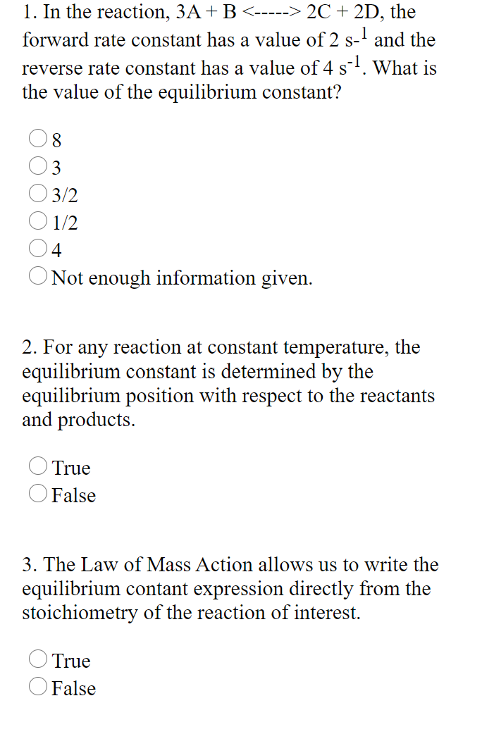 Solved 1. In the reaction, 3A+B 2C + 2D, the forward | Chegg.com