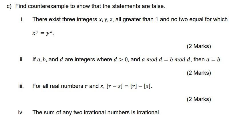 Solved c) Find counterexample to show that the statements | Chegg.com
