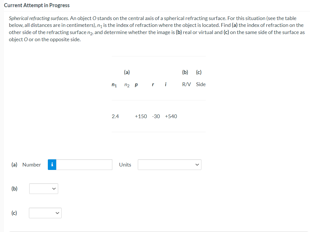 Solved Current Attempt in Progress Spherical refracting | Chegg.com