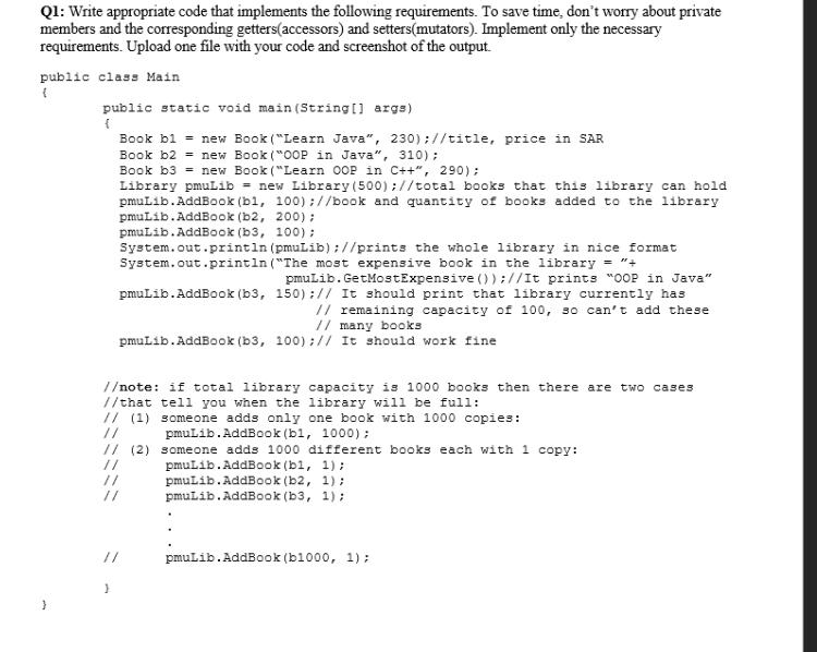 Solved Q1: Write appropriate code that implements the | Chegg.com