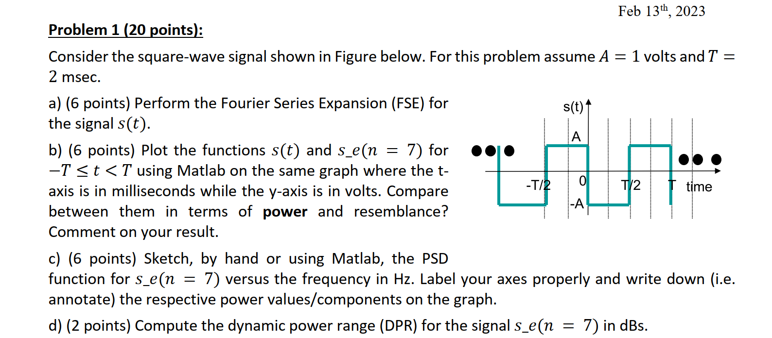 Solved Consider the square-wave signal shown in Figure | Chegg.com