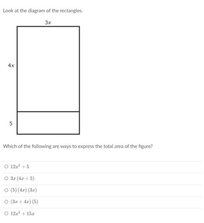 Solved Look at the diagram of the rectangles. 3x 4x 5 Which | Chegg.com