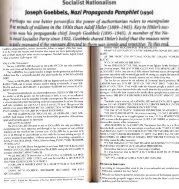 Solved Socialist Nationalism Joseph Goebbels, Nazi | Chegg.com