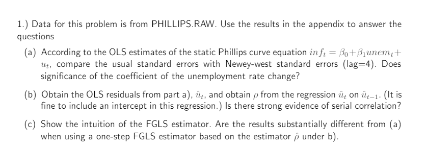 Solved 1.) Data for this problem is from PHILLIPS.RAW. Use | Chegg.com