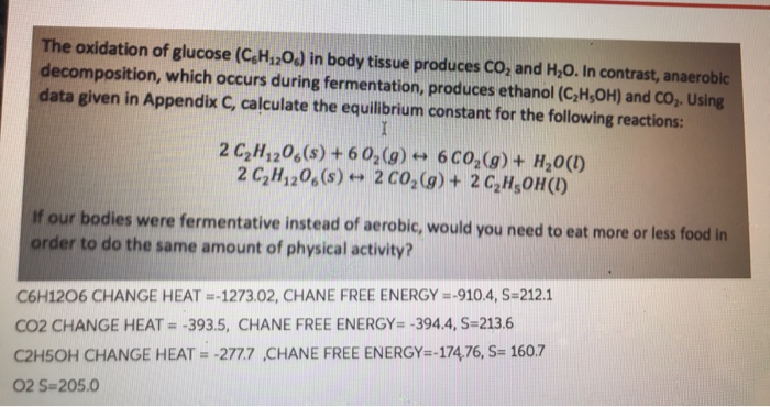 Solved The oxidation of glucose (CsH120%) in body tissue | Chegg.com