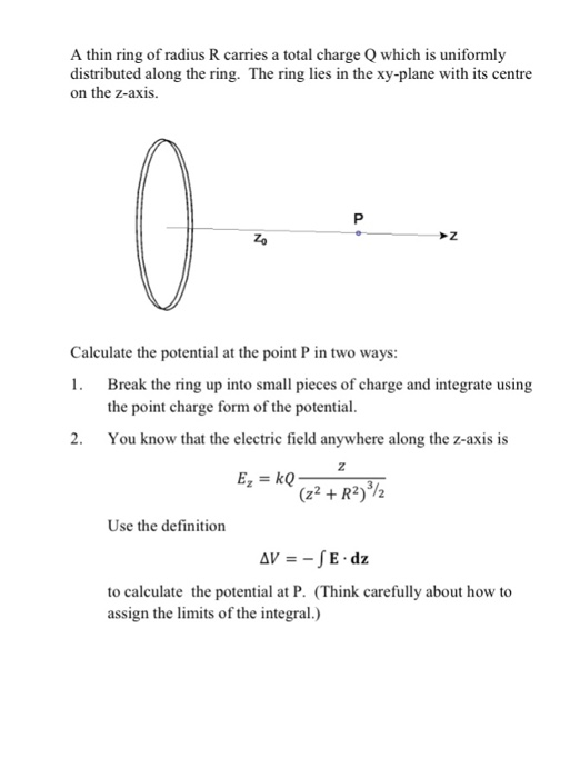 Solved A thin ring of radius R carries a total charge Q | Chegg.com