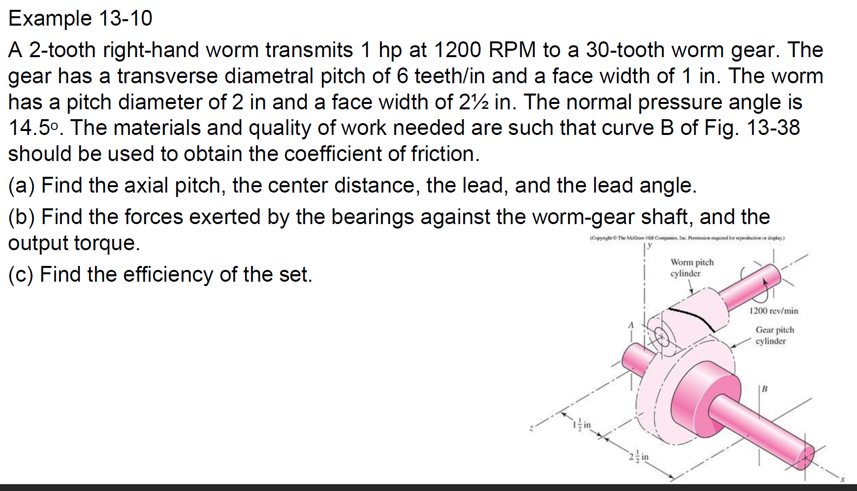 Solved A 2-tooth right-hand worm transmits 1hp at 1200RPM to | Chegg.com