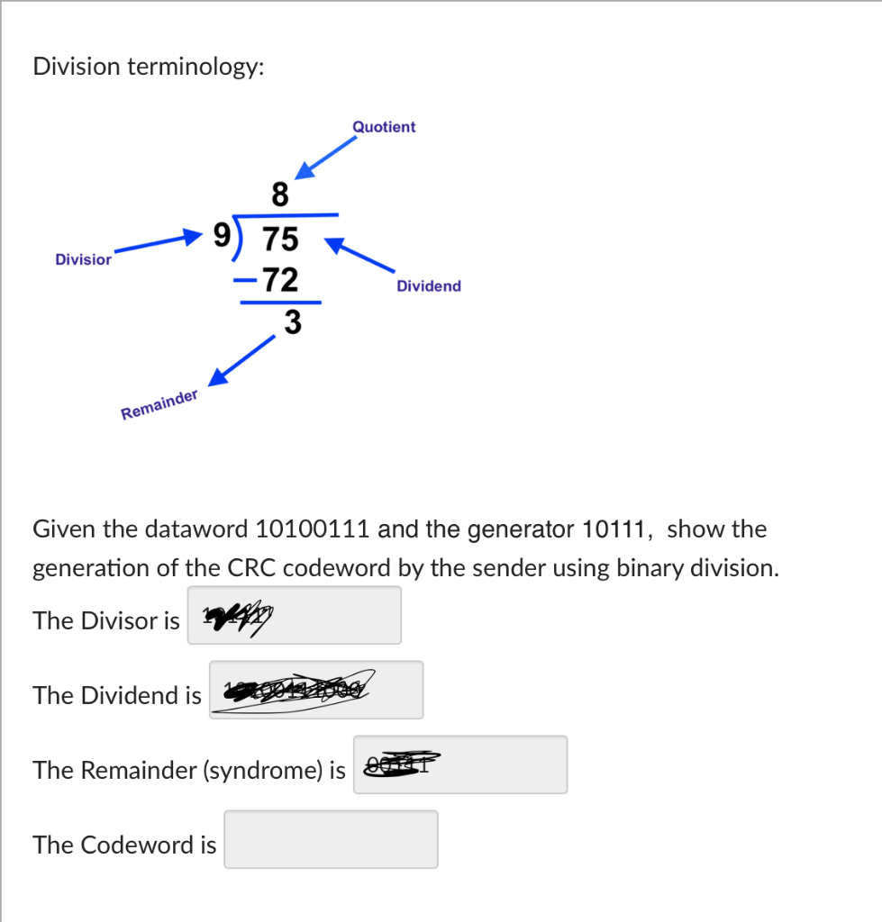 Solved Find The Reminder And Codeword Using Binary Division 
