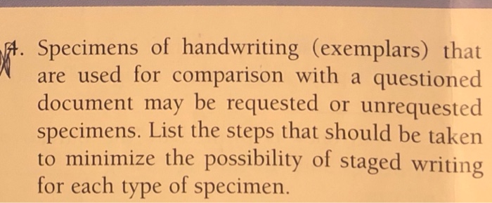 Specimens of handwriting (exemplars) that are used | Chegg.com
