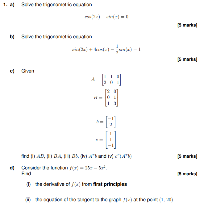 Solved 1. a) Solve the trigonometric equation cos(2.c) - | Chegg.com