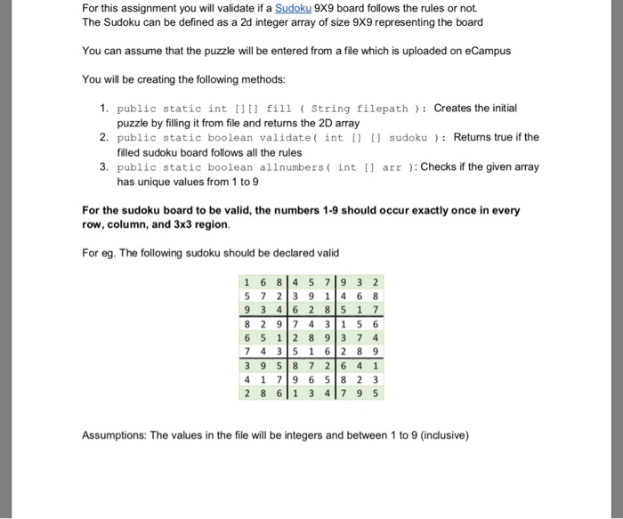 Solved For this assignment you will validate if a Sudoku 9X9 | Chegg.com