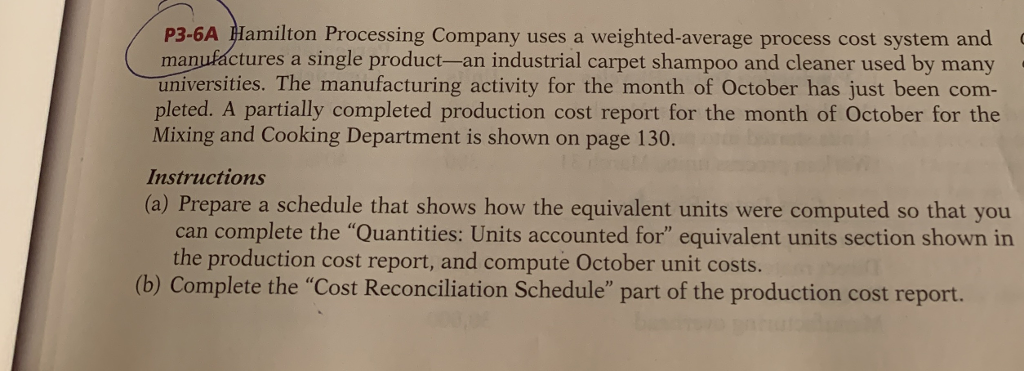 Solved P3-6A Hamilton Processing Company uses a | Chegg.com