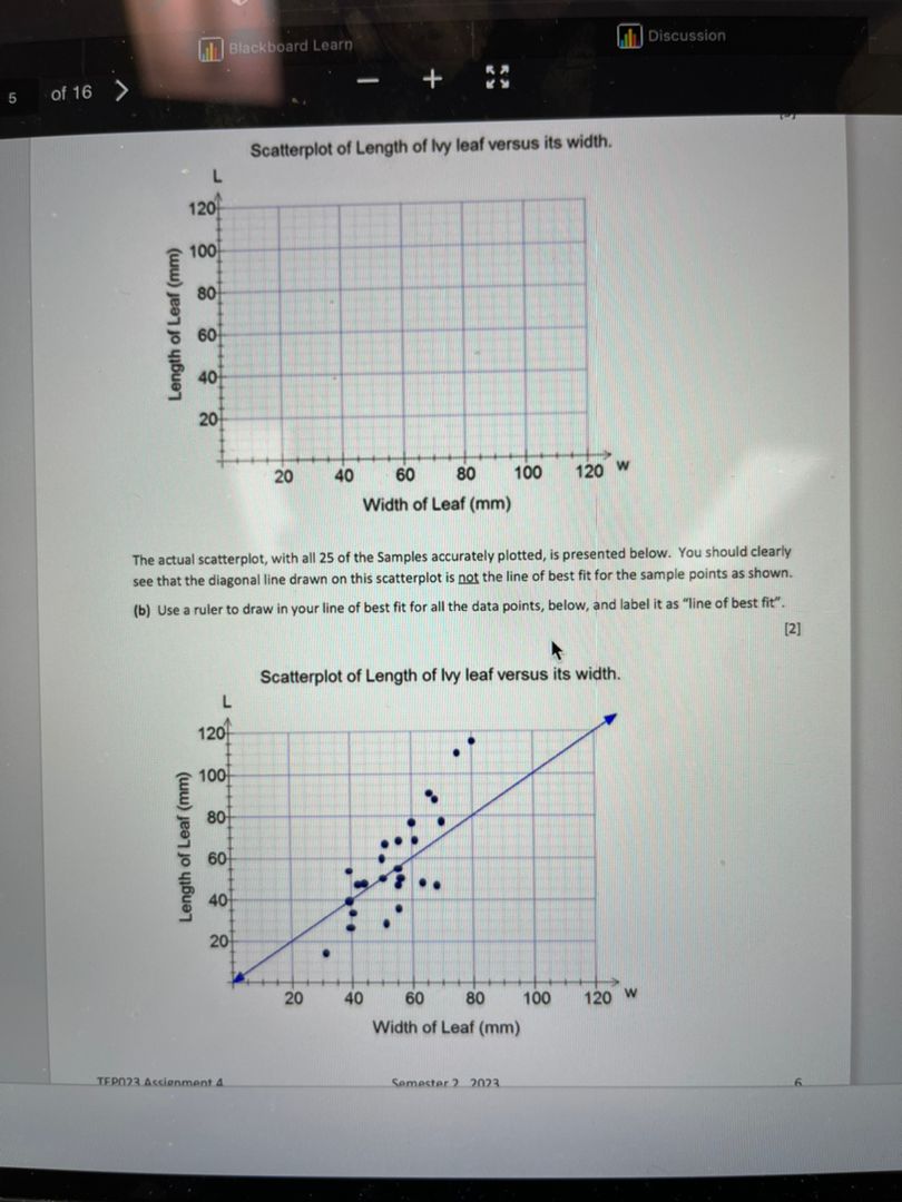 Solved Scatterplot of Length of Ivy leaf versus its width. | Chegg.com