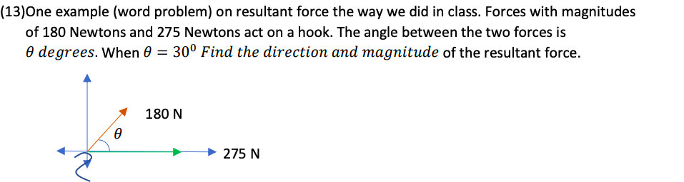 Solved (13)One example (word problem) on resultant force the | Chegg.com