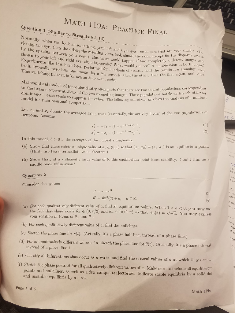 MATH 119A: PRACTICE FINAL Question 1 (Similar to | Chegg.com