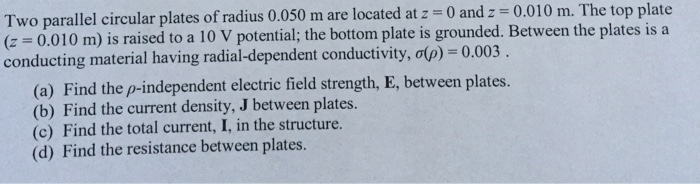 Solved Two parallel circular plates of radius 0 m are | Chegg.com