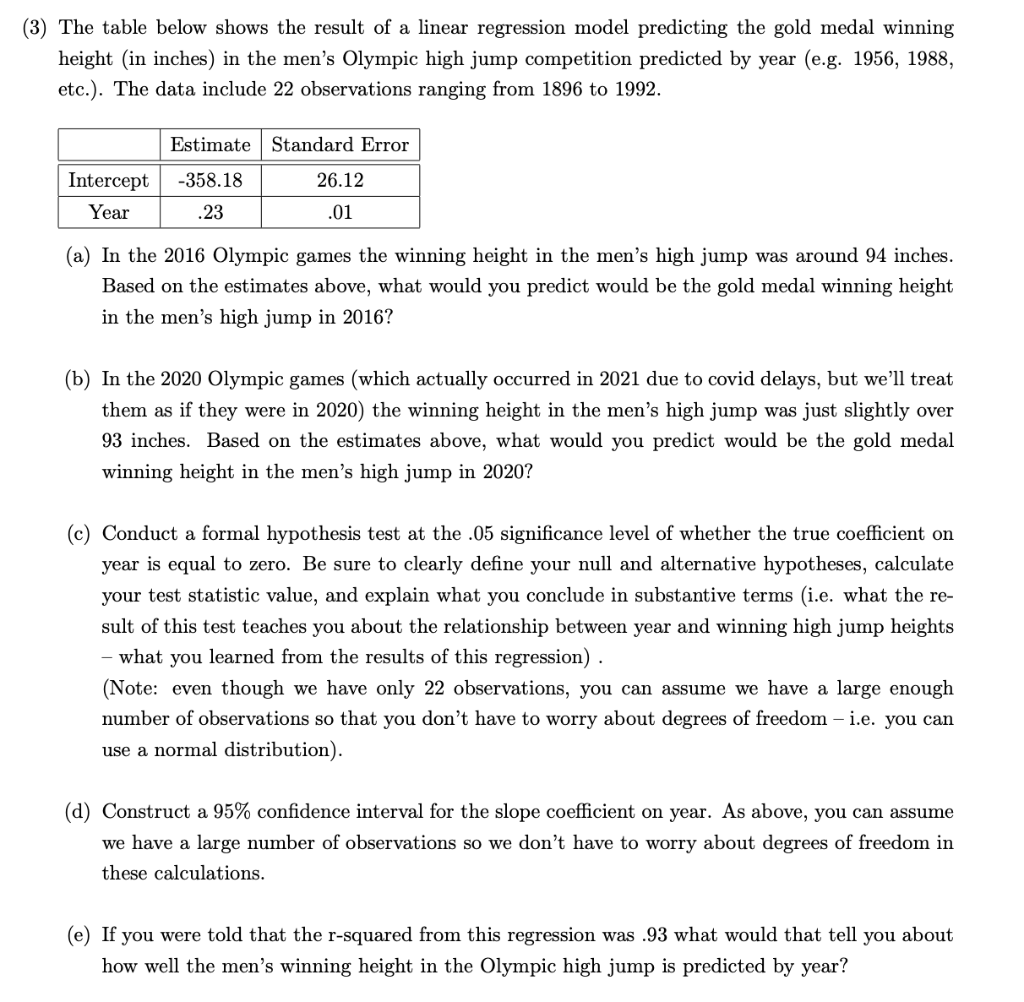 Solved (3) The table below shows the result of a linear | Chegg.com