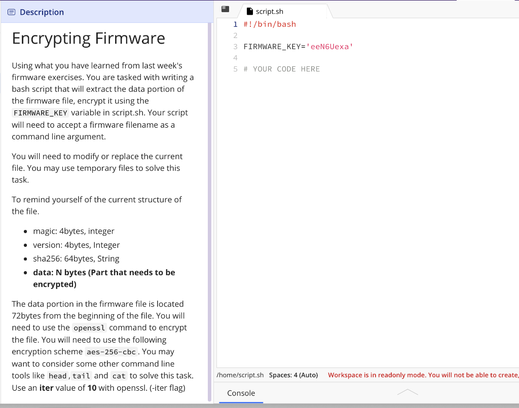 Solved E Description Encrypting Firmware script.sh 1 | Chegg.com