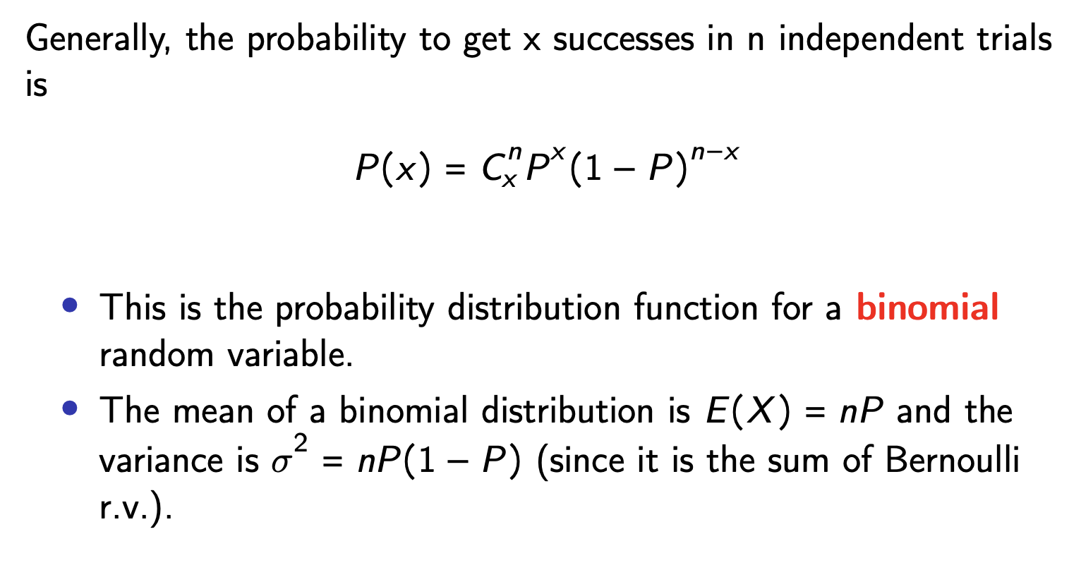 Solved Generally, the probability to get x successes in n | Chegg.com