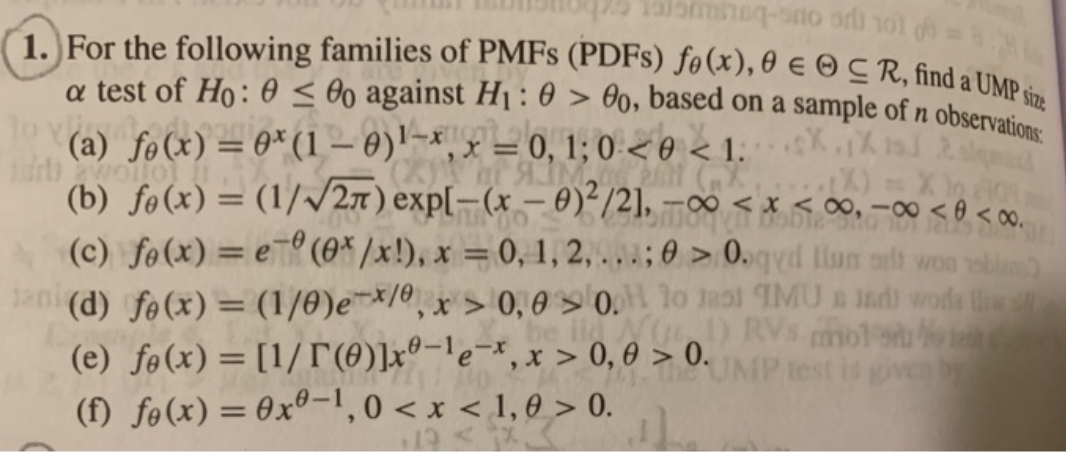 Solved For the following families of PMFs (PDFs) | Chegg.com