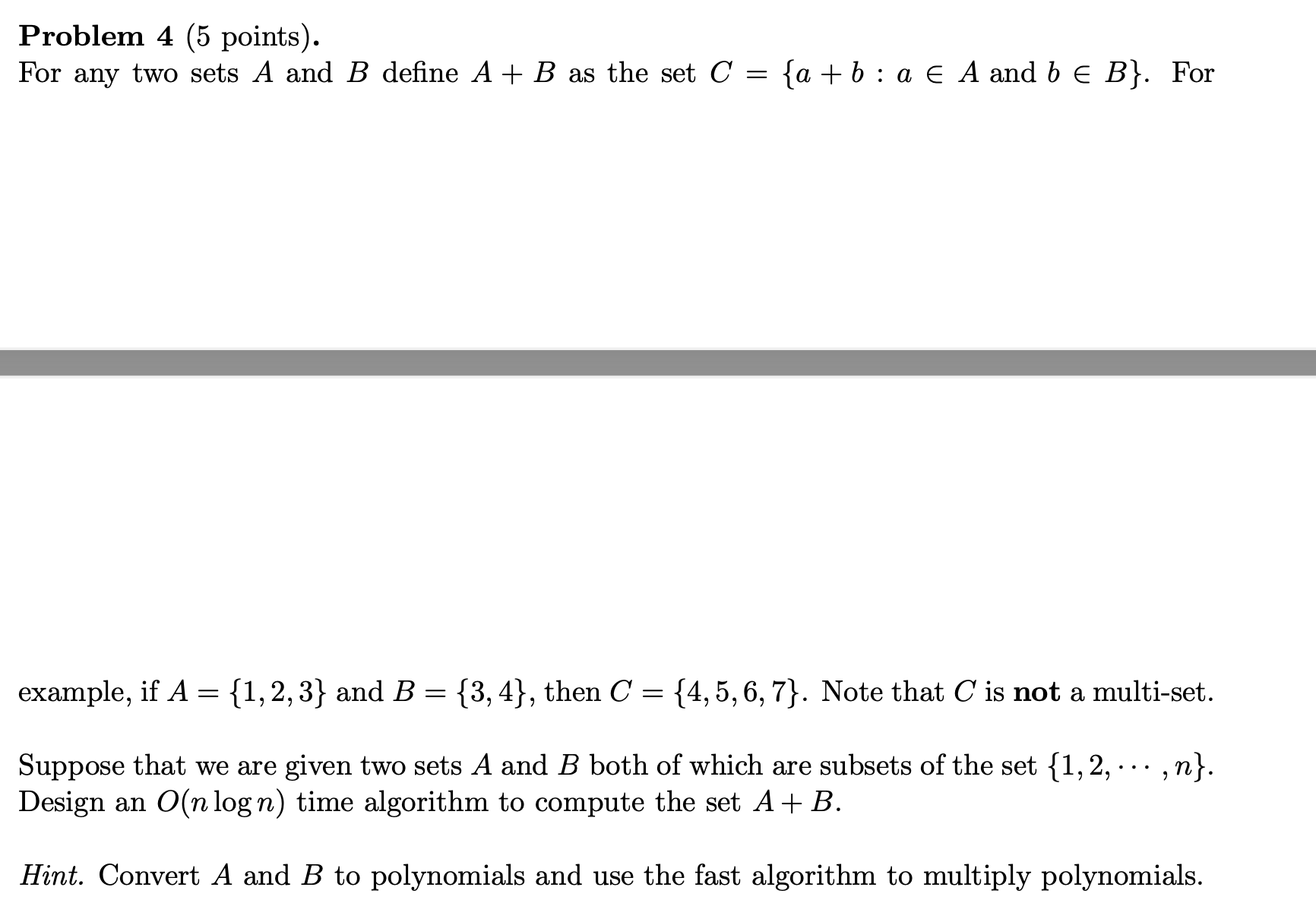 Solved Problem 4 (5 points). For any two sets A and B define | Chegg.com