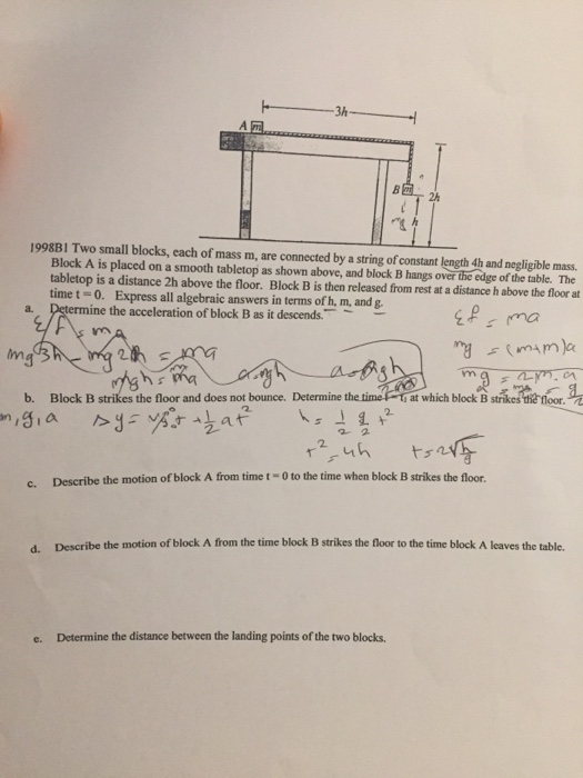 Solved 3h 2h 1998B1 Two small blocks, each of mass m, are | Chegg.com