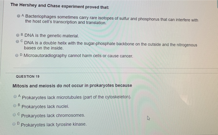 Solved The Hershey and Chase experiment proved that: A | Chegg.com